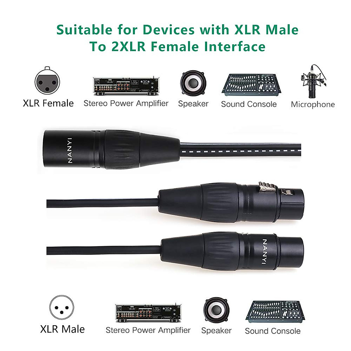 NANYI XLR Splitter Microphone Cable XLR to XLR Patch Cables 3-Pin XLR Male to Dual XLR Female Y Cable Adaptor mic Cable DMX Cable Patch Cords with Oxygen -5FT