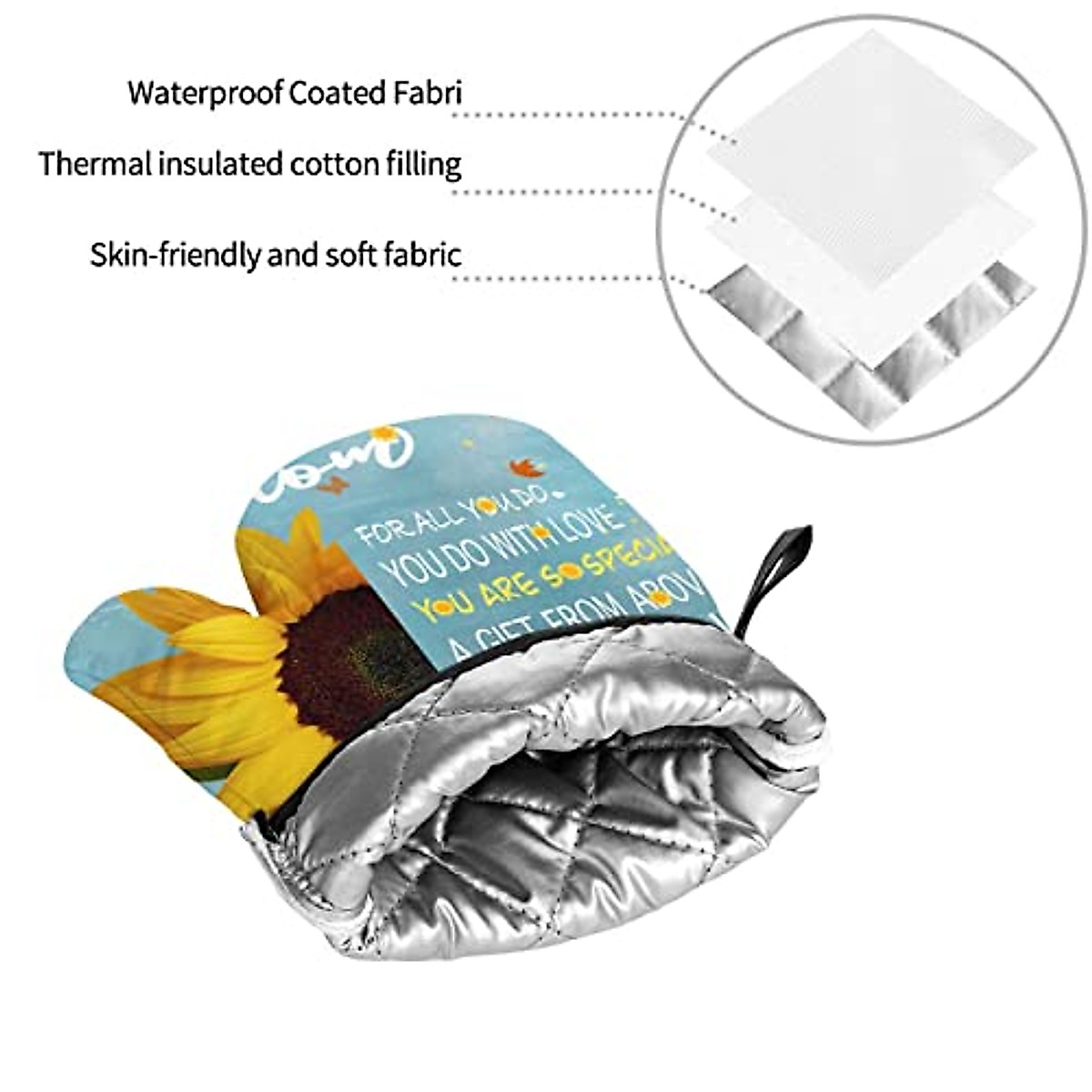 Firiseroh Oven Mitts and Pot Holders 4pcs - Sunflower High Heat Resistant Oven Gloves Potholders Set - Non-Slip Hot Pads for Baking, Cooking, BBQ Grilling