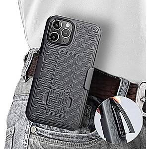 Aduro Combo Case & Holster for iPhone 11 Pro Max, Slim Shell & Swivel Belt Clip Holster, with Built-in Kickstand for Apple iPhone