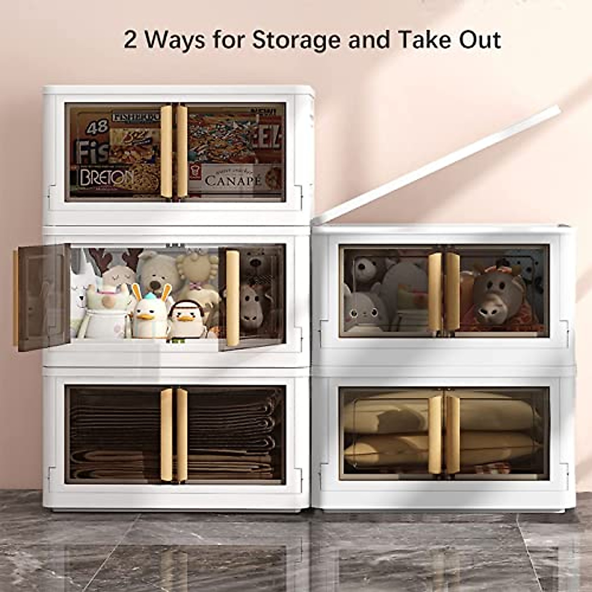 SIRIRIC Storage Bins with Lids-13 Gal Plastic Storage Bins, 4 Packs Collapsible Storage Bins with Wheels, Closet Organizers and Storage with Doors, Stackable Storage Bins for Home,Office