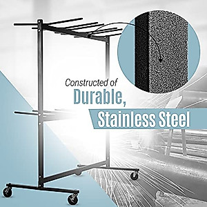 AdirOffice Two Tier Folding Chair Cart- Hanging Foldable Seats Wheeled Carrier - Steel Body Truck with Locking Swivel Caster Wheels - Up to 400 Lbs Weight Capacity and Holds 48 Folding Chairs