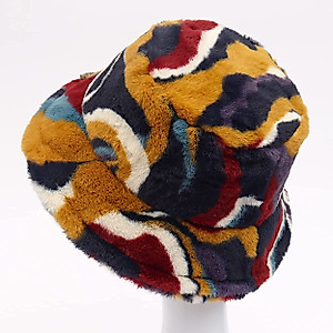 Furry Bucket Hat for Women Multicolored Winter Faux Fur Fisherman Hat Thick Solid Fluffy Fuzzy Warm Plush Bucket Hats
