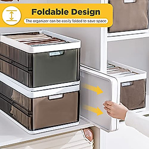 Homde Wardrobe Clothes Organizer for Jeans, 2 Pack 7 Grids Stackable Foldable Closet Drawer Organizer Storage Box Bin for Sweater, Bra, Underwear, T-shirts, Socks, with Cover and Handle, Plastic