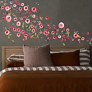 Lemoncuter Peony Flower Wall Decals, Pink Floral Wall Decals Flower Wall Stickers Peel and Stick, Large Rose Flower Wall Decal for Walls Girls Bedroom Kids Living Room Nursery Classroom Decoration