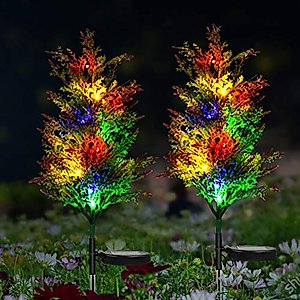 Idefair Solar Garden Lights 2 Pack Outdoor Multi-Color Changing LED Stake Lights Flower for Garden, Patio, Yard and Decoration (Coniferous Tree,2 Pack)