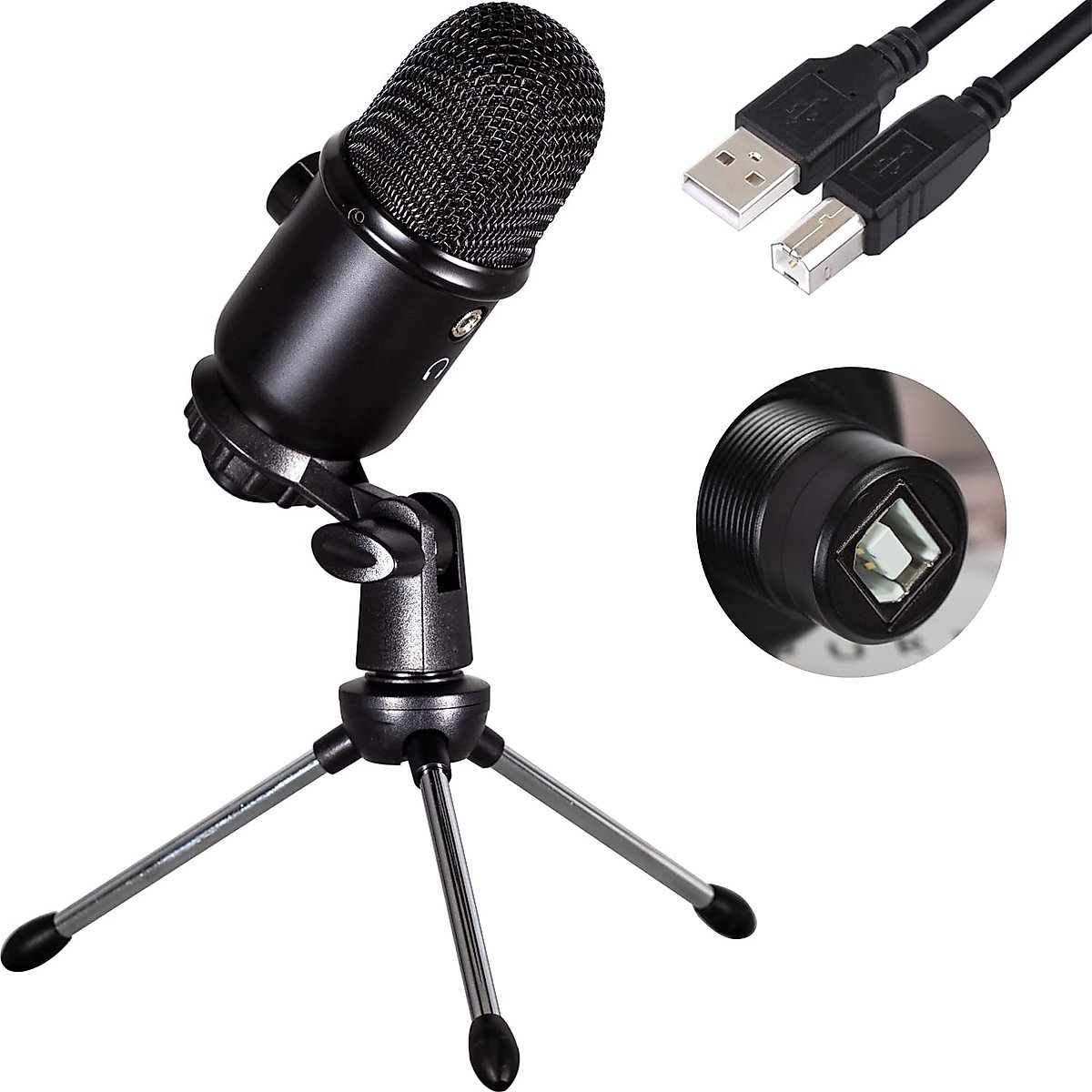 DNZPFU D Professional USB Condenser Microphone for Computer and Mac - Supercardioid Pickup Pattern, Mic Gain Control, Mic Monitoring, Ideal Recording