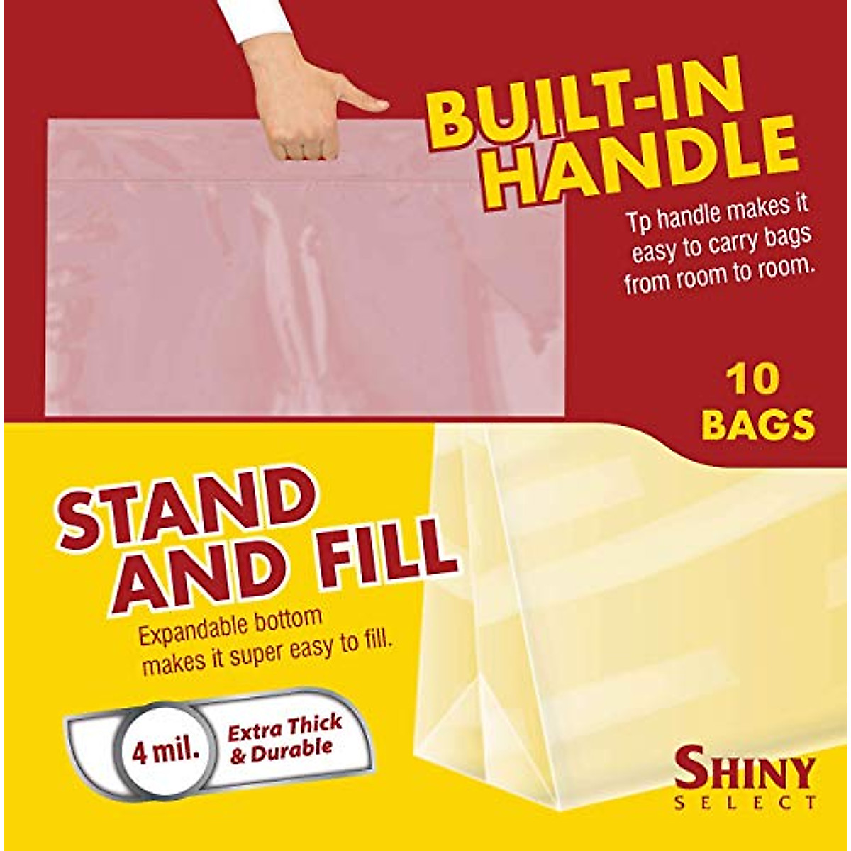 [ 10 COUNT ] Jumbo Zipper Top Storage Bags With Carry Handles - X-Large 8 Gallon Jumbo Size Clear Heavy Duty Super Thick 4 Mil. Plastic - For Moving, Traveling, Storage, Organization & Clothing