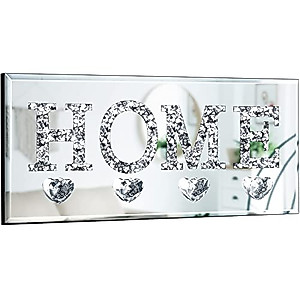 Yalikop Crush Diamond Mirrored Home Letter Plaque Sign Wall Mounted Key Holder Clear Heart Shape Hooks Key Hanger Christmas Gift for Wall Door Bookshelf Decorative