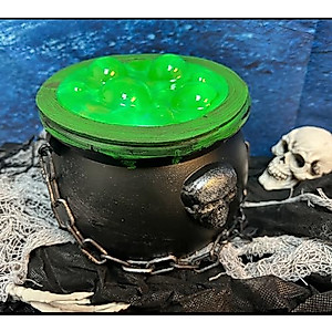 GIFTEXPRESS 8 Inches Special Effect Halloween Black Cauldron with Light-up Green Potion, Witch Cauldron with Brew Sound Effects for Halloween Decoration, Horror Scene Witch Holiday Décor Theme Party