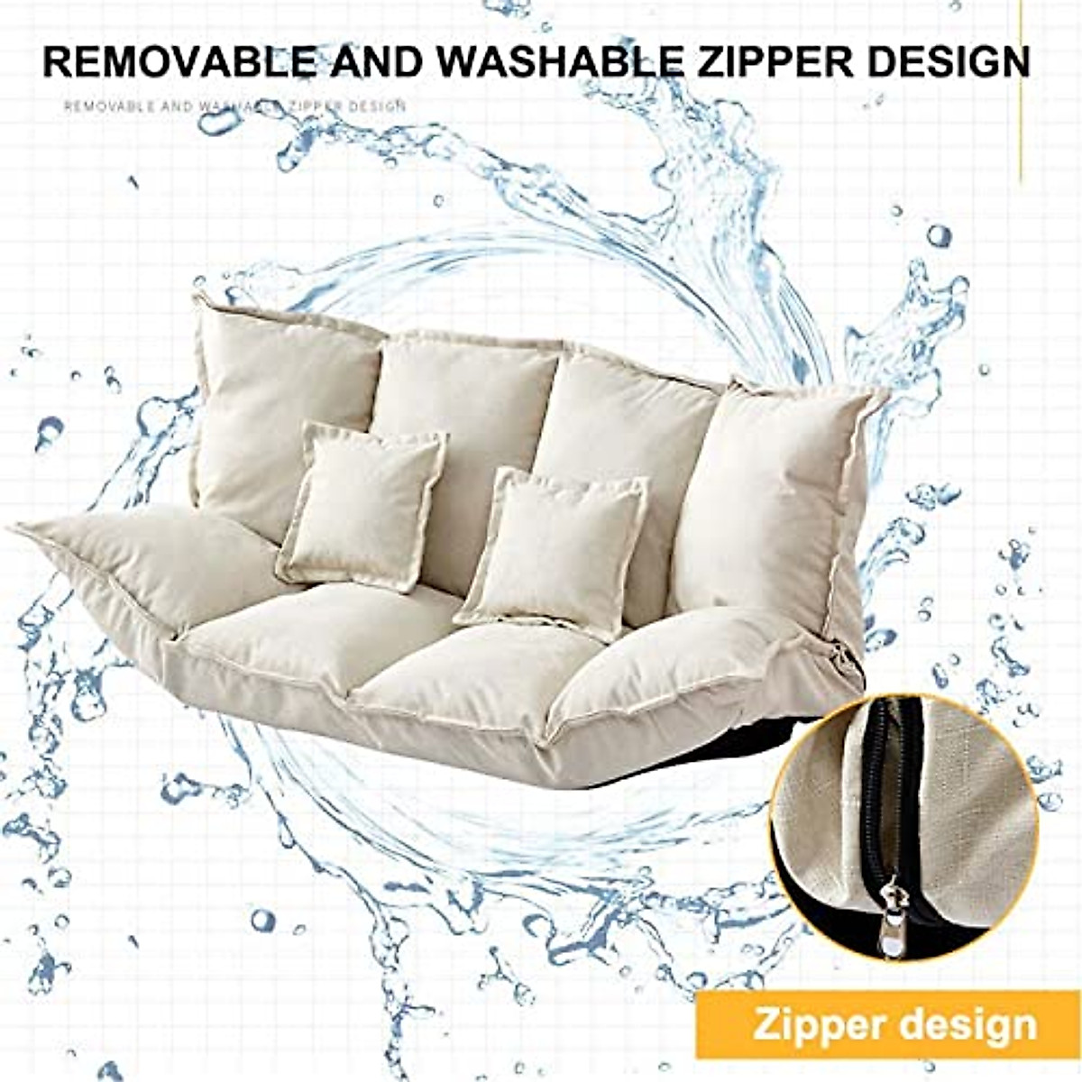 YokIma Tatami Lazy Lounge Couch,Double Folding Sofa Bed, Floor Lazy Sofa Bed,Multi-Position Adjustable Lounger Sleeper Seat Chair with 2 Pillows, Home Office Living Room Bedroom,Dark Blue (Beige)