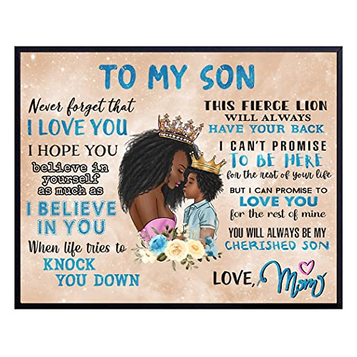 African Americans Mother Wall Art & Decor - Black women Wall Art - Nursery Decor - Little Boy Bedroom Decor - Baby shower Gift - Mother Son Life Empowerment Inspirational Quotes Poster UNFRAMED 8x10