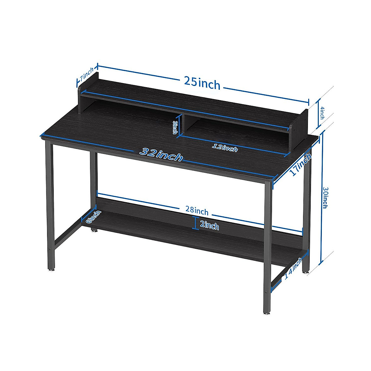 WOODYNLUX Computer Desk with Shelves, 43 Inch Gaming Writing Desk, Study PC Table Workstation with Storage for Home Office, Living Room, Bedroom, Metal Frame, White.