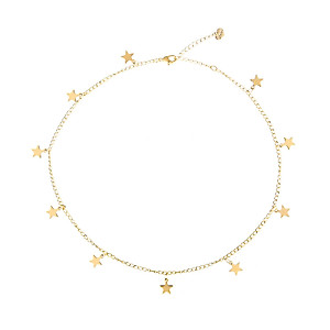S.J JEWELRY Women Simple Delicate Full Moon 14K Gold Plated/Rose Gold/Silver Plated Layered Pendant Handmade Star Chokers Necklaces CK-Star