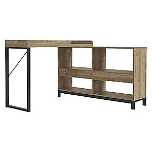 Signature Design by Ashley Gerdanet Modern Farmhouse Home Office L-Shaped Desk with Side Storage, Beige