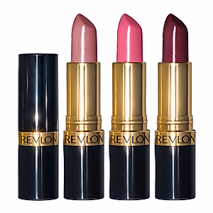 Revlon Super Lustrous 3-Piece Lipstick Gift Set, High Impact, Moisturizing, Cream Finish, 764 On The Mauve, 778 Pink Promise, 477 Black Cherry, 0.45 Oz