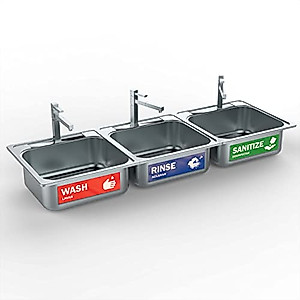 Wash Rinse Sanitize Sink Labels - Ideal Handwashing Signs for 3 Compartment Sink - 2.75" x 9" - Perfect Label Stickers for Restaurants, Commercial Kitchens, Food Trucks, Bussing Stations, Wash Station