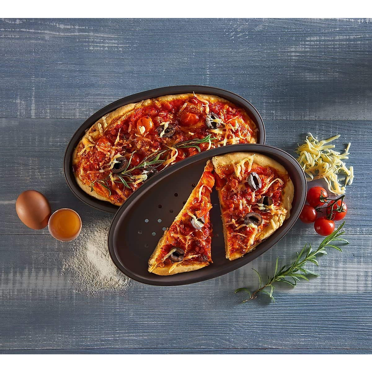 LURCH Germany Flexiform Silicone Oval Pizza Molds 9.8 x 5.9 inches - Set of 2 - Brown