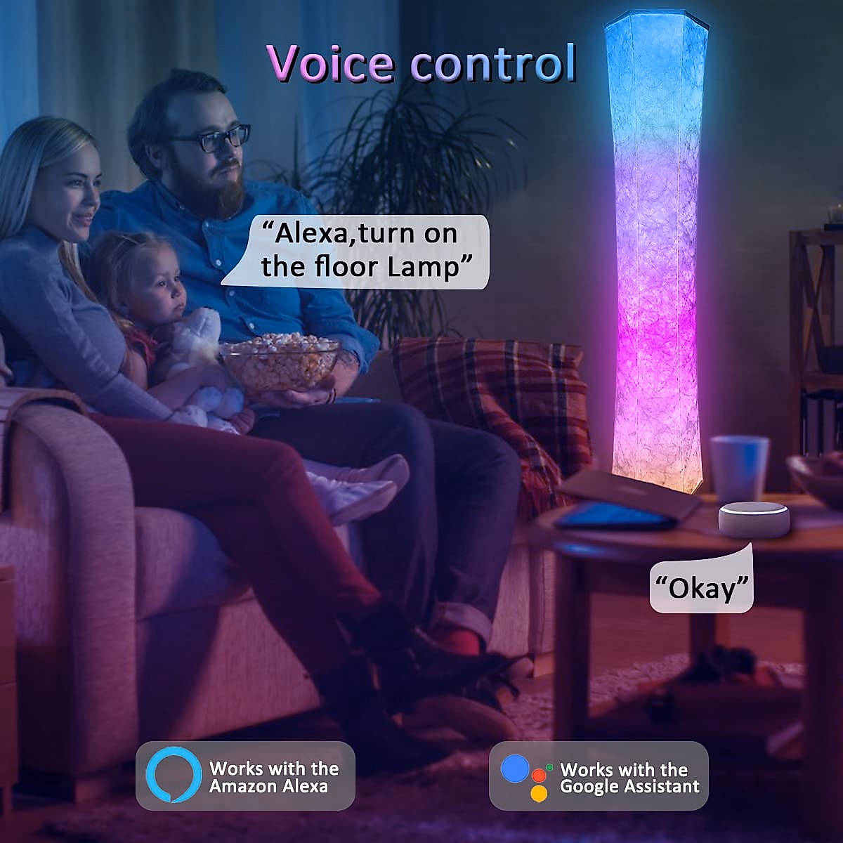 AMERCOT Floor Lamp,RGB Color Changing Led Lamp,Smart Lamp ,Alexa APP Light Control,59" Modern Lamp with Remote,Music Mode,Dimmable Standing Lamp for Living Room Bedroom Game Room