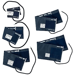 LINE2design Manual BP Cuff Kit 5 Infant Child Adult Large Adult & Thigh - EMS Deluxe Aneroid Sphygmomanometer Blood Pressure Monitor Set + Stethoscope with Carrying Case – Red