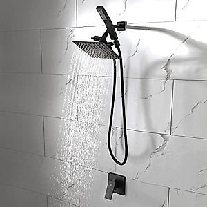 POP SANITARYWARE All Metal Matte Black Shower Faucet Set, Bathroom Rainfall 8 Inch Shower Head System with Handheld Wand, Single Handle Shower Trim Kit with Valve
