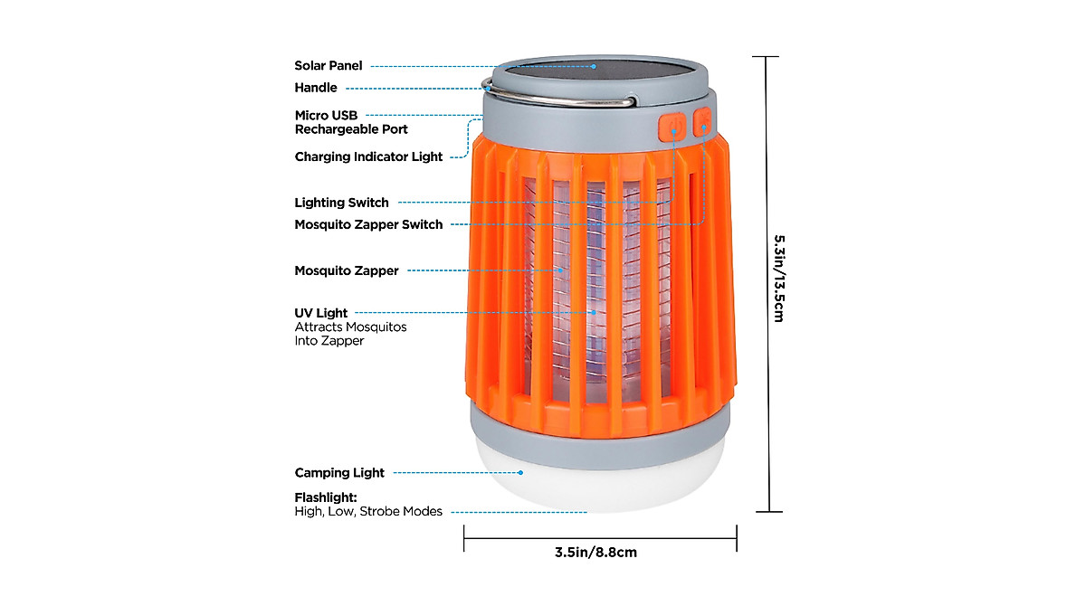 Fuzebug Rechargeable Bug Zapper with Light & Solar Power | Outdoor Indoor
