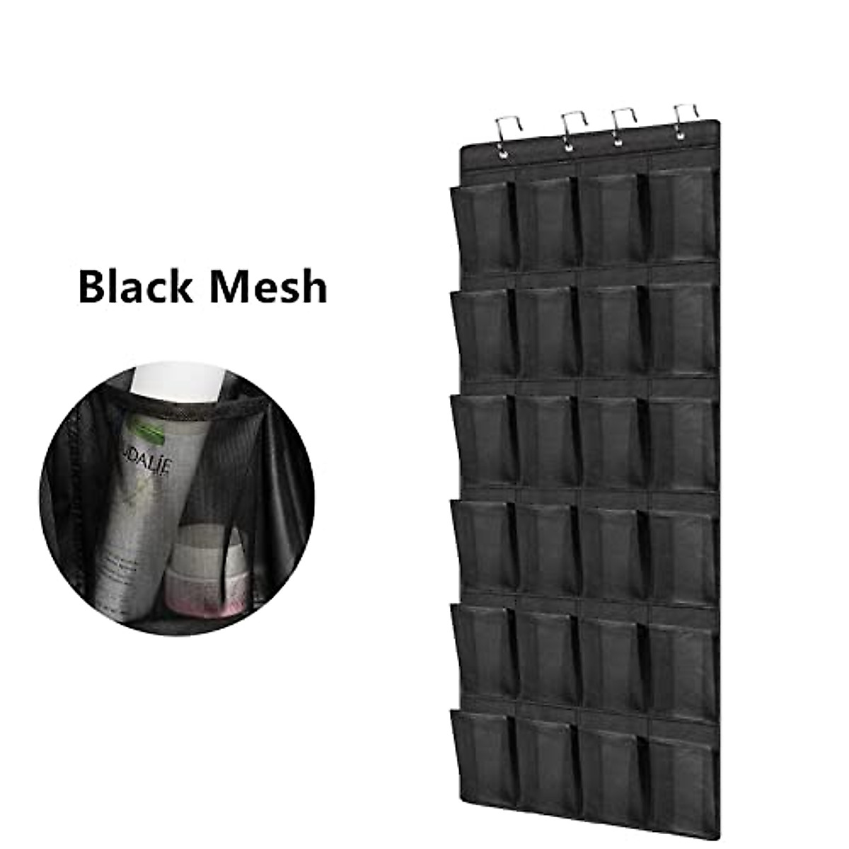 24 Pocket OTD Shoes Organizers Hanging Over The Door Shoes Rack Hanging Closet Storage Bag with 24 Large Mesh Pockets (Black)