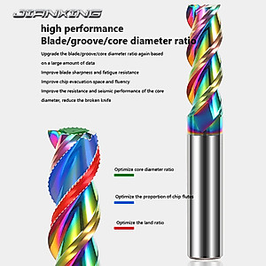 JIANXING 1/8" Extra Long Carbide Square End Mill for Aluminum, Copper Alloy, Plastic, 3" Overall Length End Mill Bits, 3 Flute HRC 55 Deg DLC Coating, CNC Router Bits (1 Pieces)