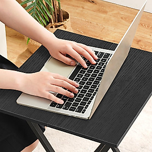 HOOBRO Folding TV Tray Table, Wooden TV Tray, Portable Sofa Side Table, Industrial Snack Table End Table for Small Spaces, Space-Saving, Easy to Install and Fold, Black BB27BZ01