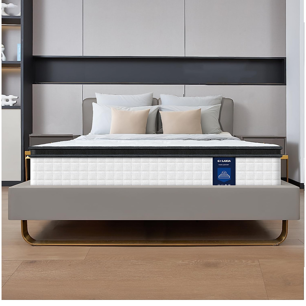 G LAXIA 10 Inch White Full Spring Mattress,Medium Firm with Gel Memory Foam,Individually Pocketed Coil,Fiberglass-Free Fire Retardant CertiPUR-US Certified,75"*54"*10"