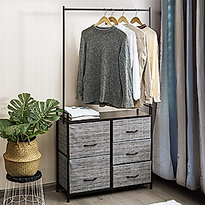 Nightcore Portable Clothing Rack, Freestanding Clothes Closet Organizers with 5 Storage Boxes, Fabric Drawers with Garment Rack for Bedroom Living Room Cloakroom