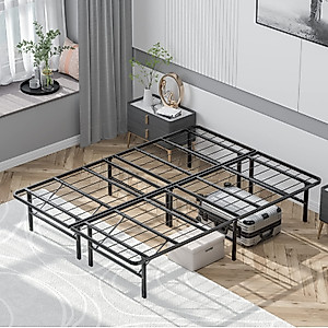 KOMFOTT 14 Inches Metal Platform Bed Frame Queen Size, Heavy Duty Foldable Mattress Foundation with Steel Slat Support, No Assembly Required, No Box Spring Needed, Folding Platform Bed Frame