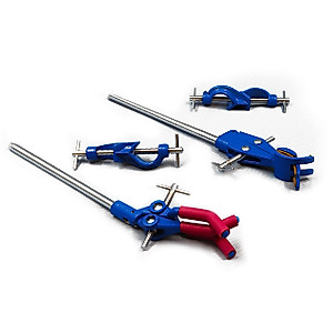 Support Ring Stand PROFESSIONAL Retort Stand- Top end of everything - Pressure Die Cast Clamps & Boss Head; Stainless Steel Rod 24", Heavy Base (8"X5") (3 Finger Clamp + Burette Clamp + 2XBoss Heads)