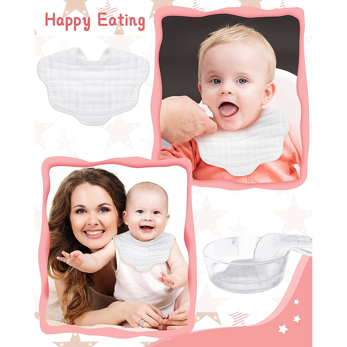 Yahenda 10 Pack Muslin Bibs Baby Drool Bibs White Bandana Bibs Absorbent Teething Bibs Cotton Cloths Plain Bibs with Adjustable Straps for Unisex Baby Burp Newborn Infant Toddler, 0-2 Years Old