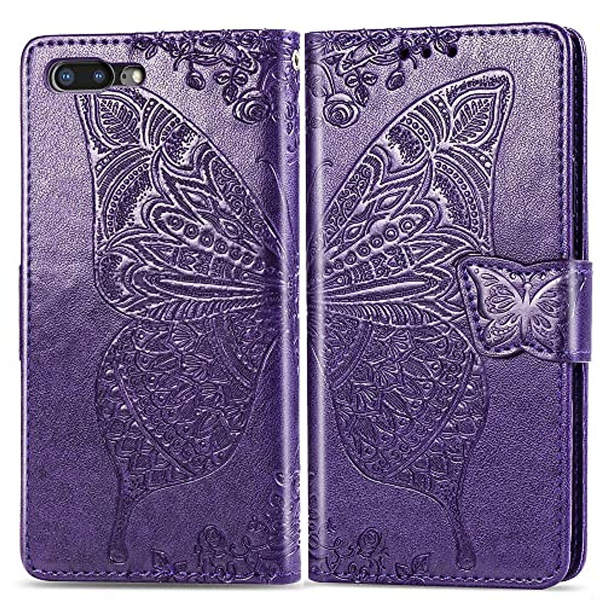 KRHGEIK Designed for iPhone 8 Plus/iPhone 7 Plus Case,PU Leather Wallet Phone Case with Butterfly Embossed Stand Card Slots Flip Cover for iPhone 7 Plus/8 Plus/6 Plus/6S Plus,5.5"(Purple)