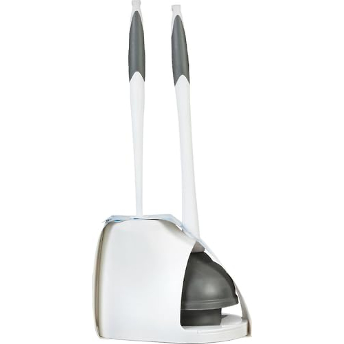 Clorox Toilet Plunger and Bowl Brush Combo Set with Caddy, White/Gray