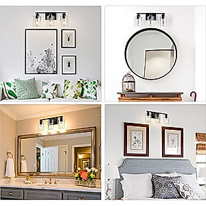 Bathroom Vanity Light Fixtures, 3-Light Black Bathroom Lights over Mirror Modern Wall Sconces Lighting, Matte Black Bathroom Wall Lights with Clear Glass Shade for Mirror, Hallway, Powder Room