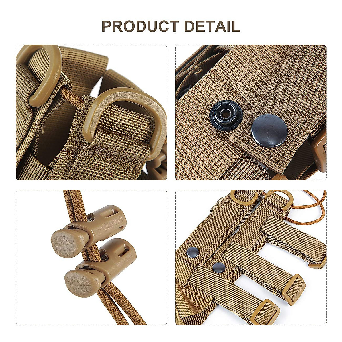 WICHEMI MOLLE Water Bottle Pouch Minimalist Adjustable Straps Tactical Water Bottle Holder Kettle Pouch Belt Bottle Carrier Bag for 17-84 Oz Water Bottle (Brown)