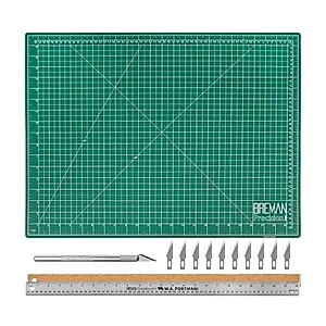WA Portman Craft Cutting Mat Metal Ruler & Craft Knife Set - 18x24 Inch Self Healing Craft Cutting Mat - Hobby Knife Set - 10 Crafting Knife Blades - 24 Inch Cork-Backed Ruler - Precision Knife Set