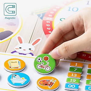 Navaris Kids Magnetic Clock - Early Years Learning - Time Telling and Time of Day Educational Chart for Children - Kids Wall Board - English, Beige