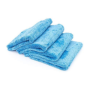 The Rag Company - Eagle Edgeless 500 (4-Pack) Professional Korean 70/30 Blend Super Plush Microfiber Detailing Towels, 500GSM, 16in x 16in, Blue