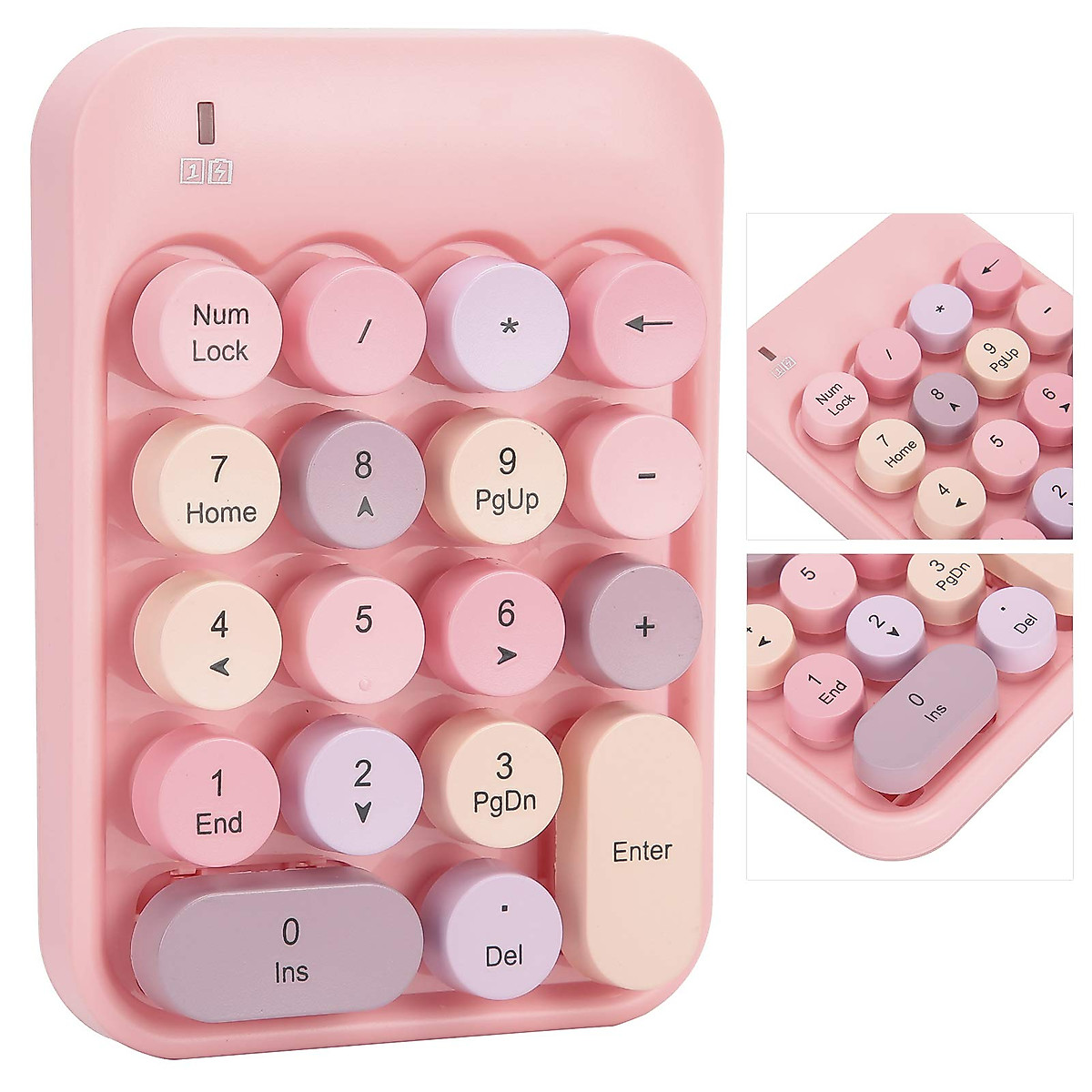 S erounder Wireless Numeric Keypad, Mini Digital Numpad 18 Keys Ergonomic Number Pad Keyboard with 2.4G USB Receiver & Cholate Keycap for LaptopPCDesktop(Pink)
