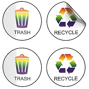 VBAP CORP Recycle Trash Bin Sticker - (Pack of 4) 3" Round Logo Sign Decal Labels Self-Adhesive Vinyl Laminated. Waterproof Indoor and Outdoor (Rainbow)…