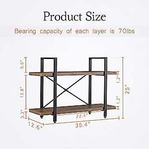 mecor 2-Tier Bookcase, Vintage Industrial Metal Display and Storage Tower, Etagere Bookshelf for Home Office, Dark Brown