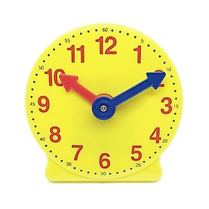 hand2mind Plastic Mini Geared Clock, Learning Clock Classroom Kit, Clock for Kids Learning to Tell Time, Yellow Practice Clock for Kids, Teaching Clock, School Supplies (Set of 1)