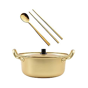 Hemoton 1 Set Ramen Pot, Korean Ramen Cooking Pot with Lid Spoon and Chopsticks (1pair), Korean Ramen Noodle Pot Korean Stockpots with Double Handle (6inch/ 16cm)