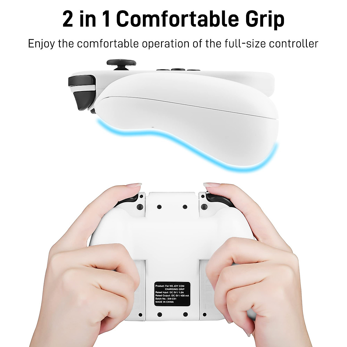 FUNDIARY Comfort Charging Grip Compatible with Nintendo Switch and Switch OLED Joycon, Handheld Accessories for Joycon Controller with LED Indicator with Charging Cable and 6 Thumb Caps