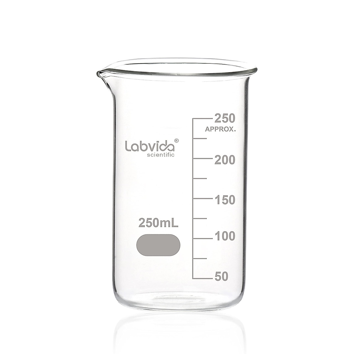 Labvida 6pcs of Vol. 250ml Griffin Tall Form Glass Beakers with Printed Graduation,3.3 Borosilicate,LVA033