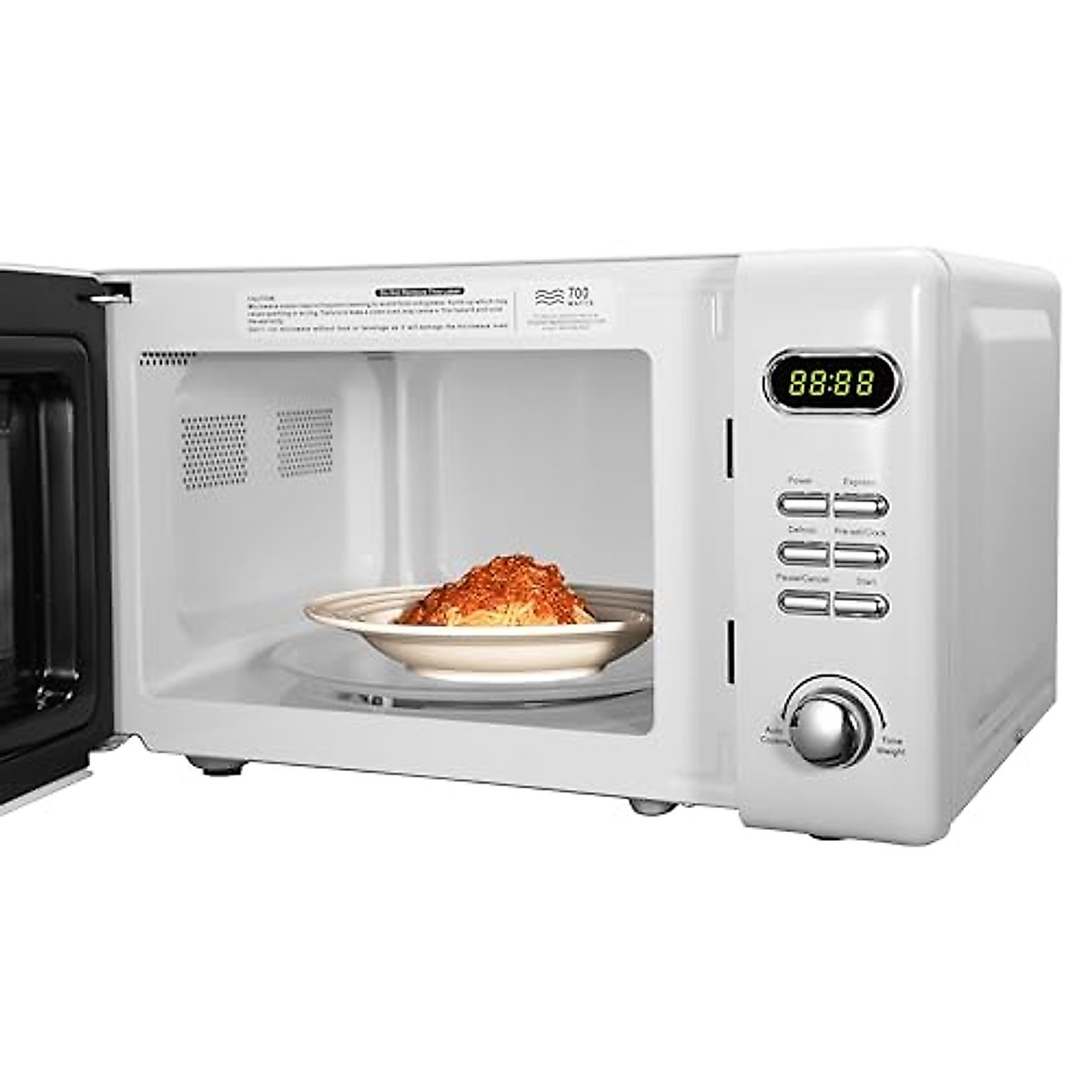 Emerson MWR7020W-N Retro Digital Microwave Oven with Timer & LED Display 700W with 5 Micro Power Levels, 8 Pre-Programmed Settings, Express & Defrost, with Child Safe Lock, 0.7 Cu. Ft, White