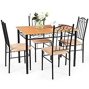 Tangkula 5 Piece Dining Table Set, Vintage Wood Top Padded Seat Dining Table and Chairs Set, Home Kitchen Dining Room Furniture