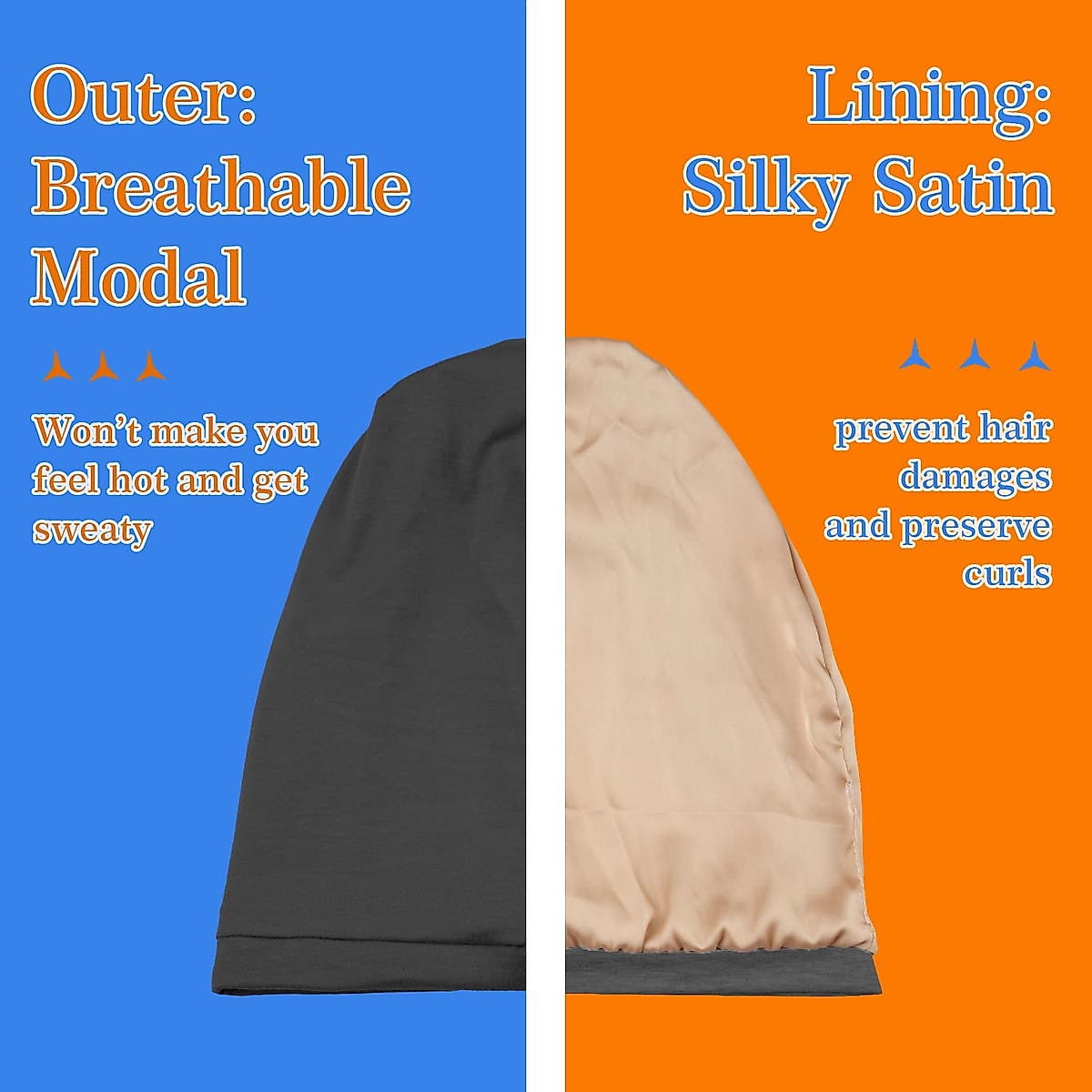 2 Pcs Adjustable Silk Satin Bonnet Hair Wrap for Sleeping - Silk Lined Slouchy with Adjustable Strap - Night Caps for Women and Men with Curly Hair - Head Scarf